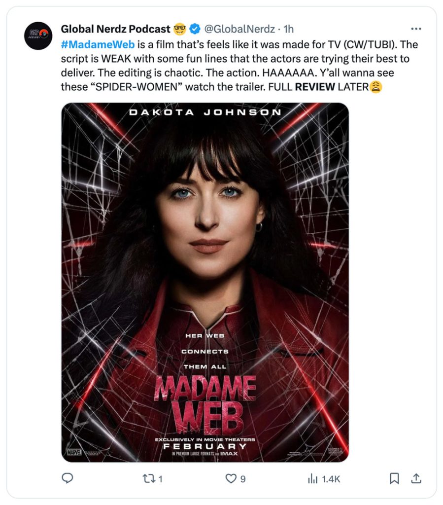 MADAME WEB Early Reactions - Last Movie Outpost